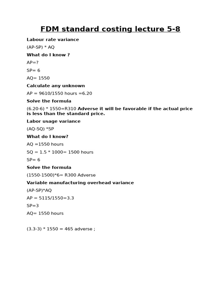FDM Standard Costing Lecture 5 | PDF