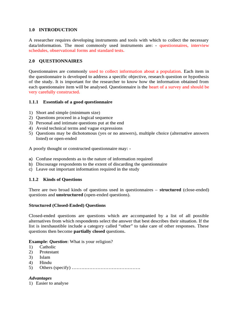 DATA COLLECTION TOOLS 2.1 | PDF | Questionnaire | Interview