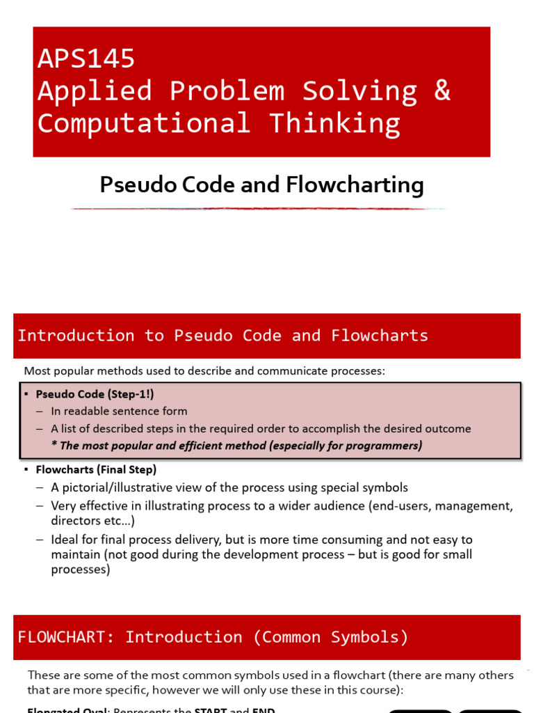 APS145-Pseudo Code and Flowcharting | PDF | Software Engineering | Applied Mathematics