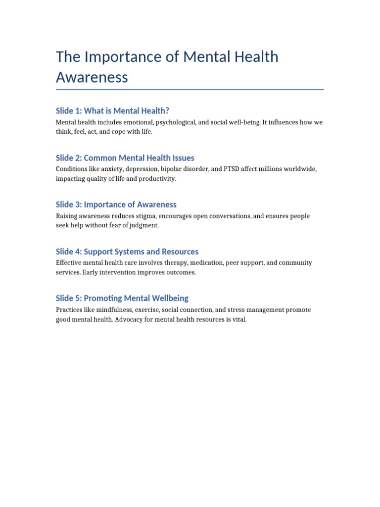 The Importance of Mental Health Awareness Filled | PDF