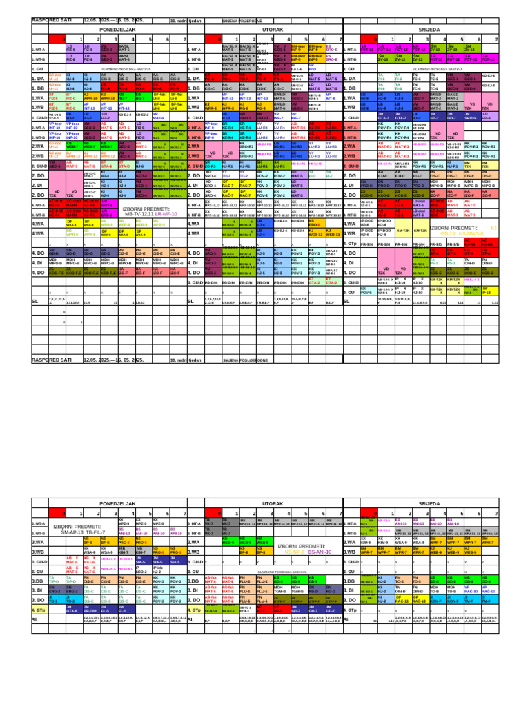RASPORED SATI 33. Radni Tjedan | PDF