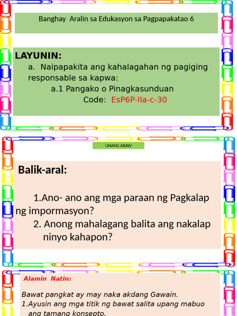 Esp6, q2, Week 1, Day 1 - Pangako o Pinagkasunduan | PDF