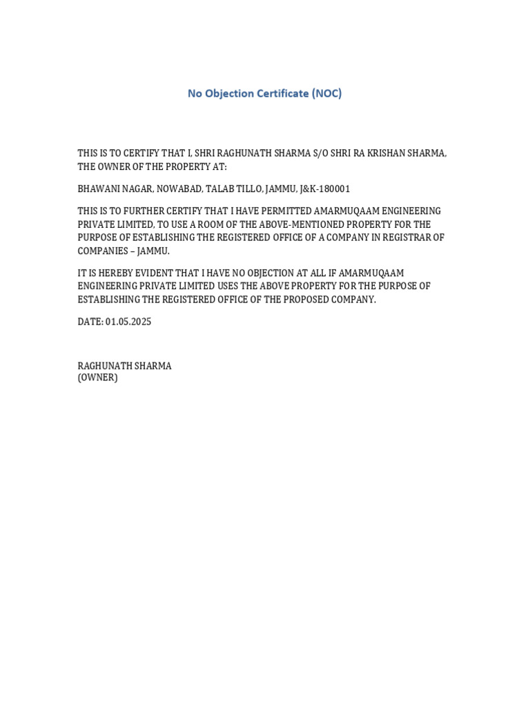 NOC for Amarmuqam Engineering Pvt. Ltd. | PDF
