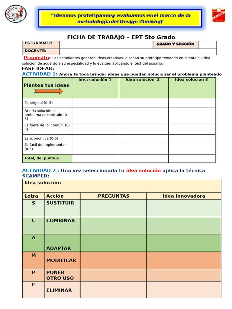 4 Ficha de Actividad_ Fase Idear, Prototipar y Evaluar | PDF | El pensamiento de diseño | Cognición