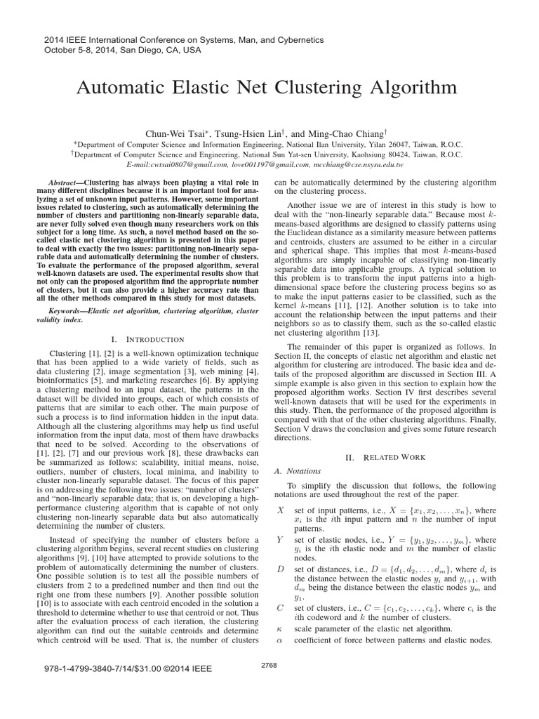 Elastic Net Clustering Algorithm Pdf Cluster Analysis Applied Mathematics