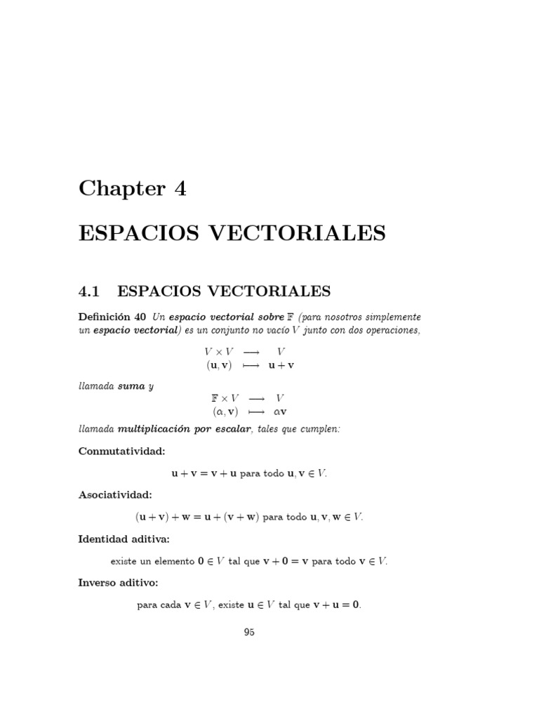 4.1 Espacios Vectoriales | PDF | Espacio vectorial | Subespacio lineal