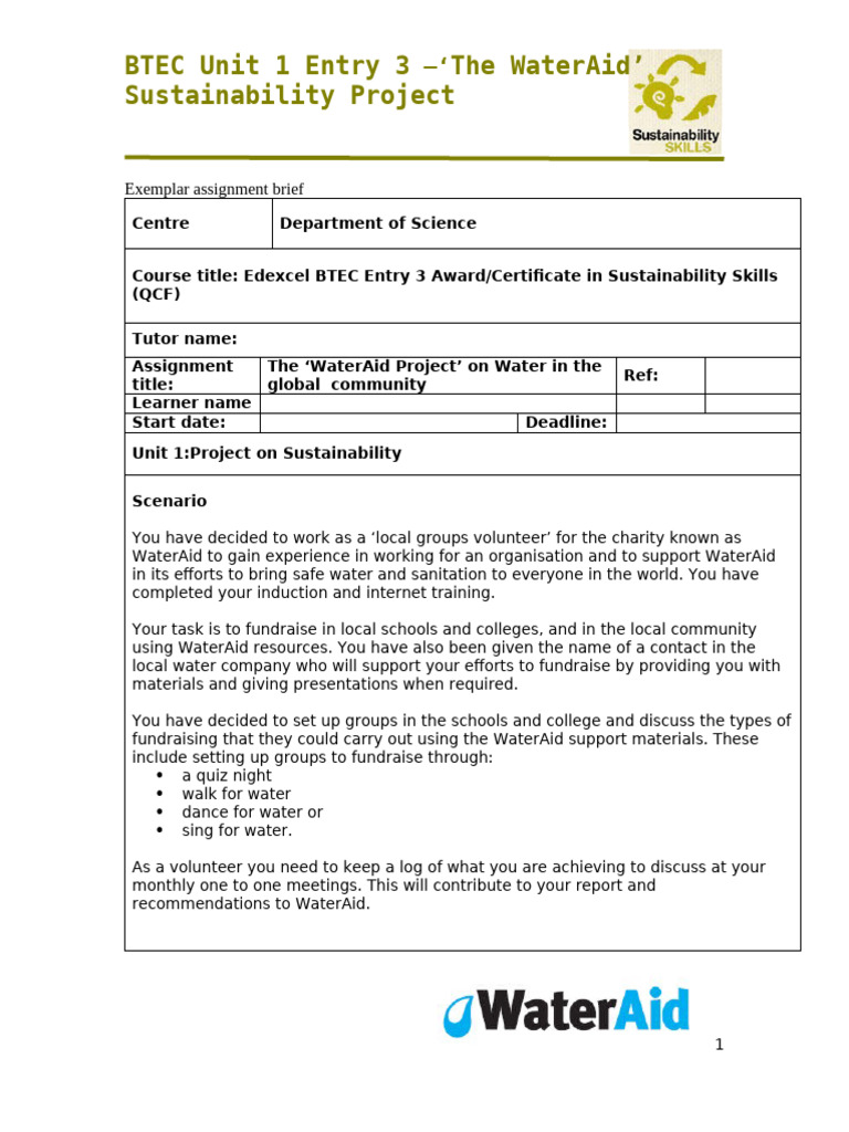WaterAid Entry 3 Level Project | PDF