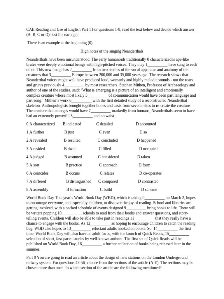 CAE Reading and Use of English Part 1 For Questions 1 | PDF