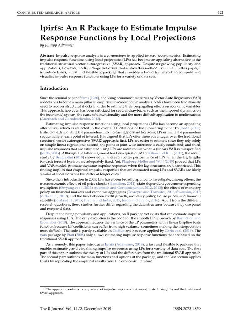 1 - An R package to estimate impulse response functions by local projections | PDF | Vector ...