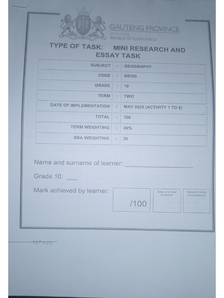 Geography Task Pdf