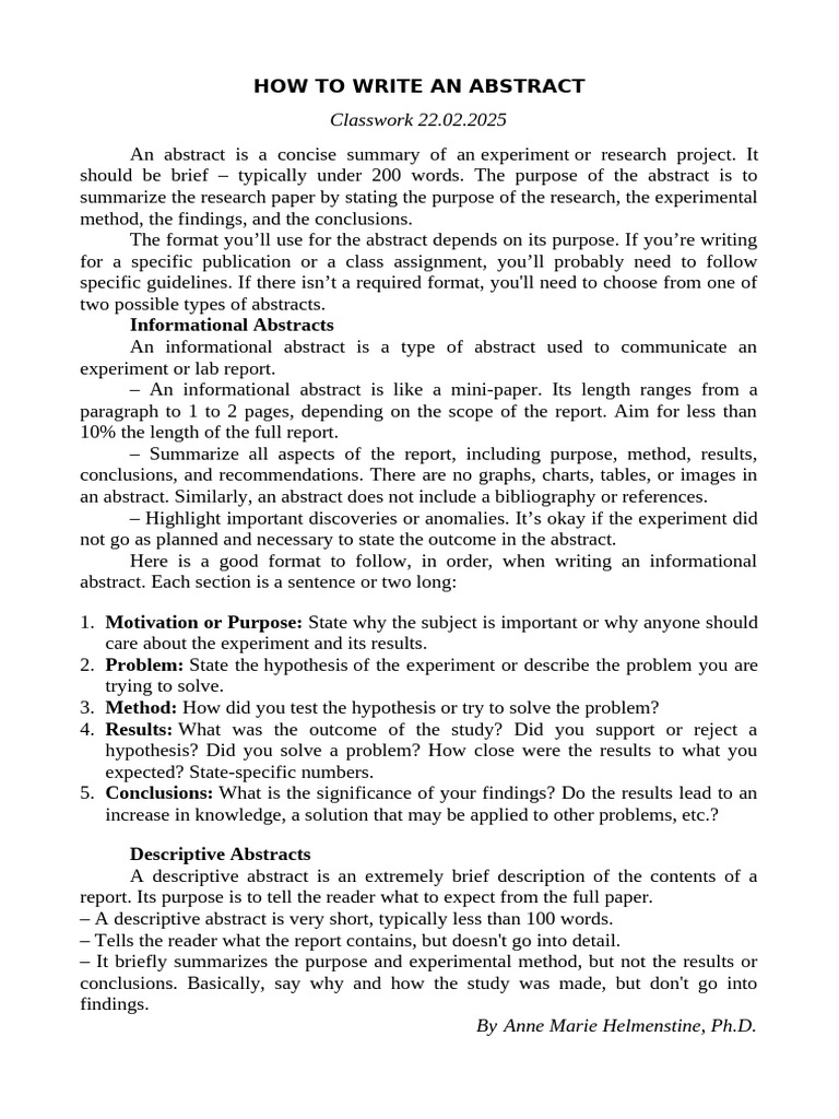 22 02 2025 How to write an abstract Classwork Игачева 119 3 2 | PDF ...
