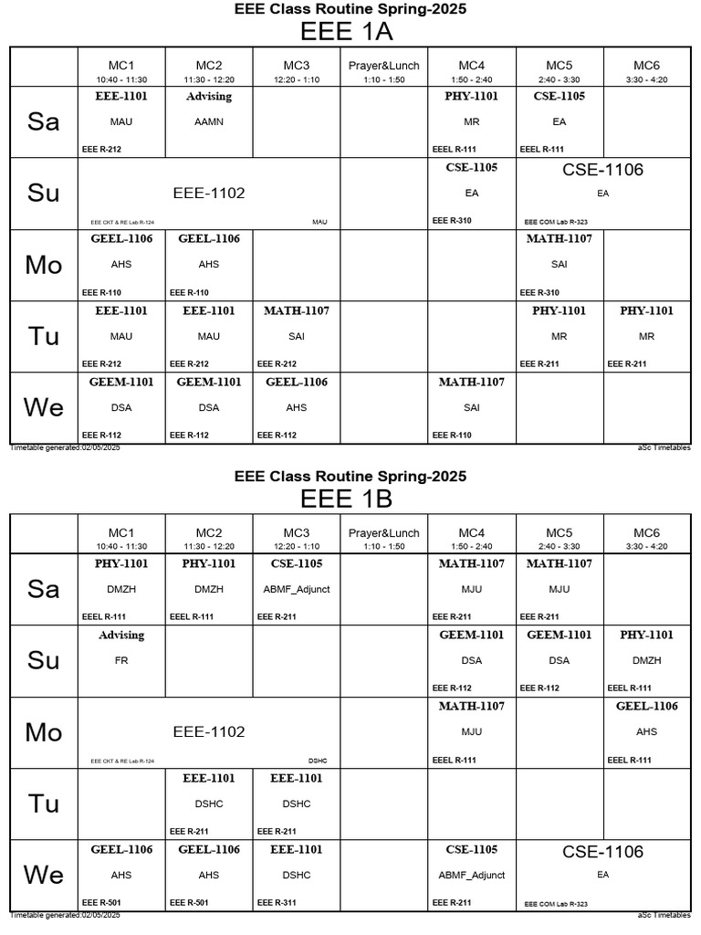 Male Class EEE Spring 25 V6 Final 02-05-2025 | PDF