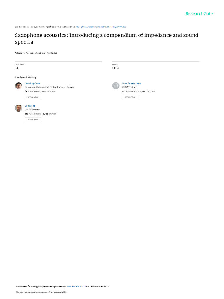 Saxophone Acoustics Introducing A Compendium of Im | PDF | Saxophone ...