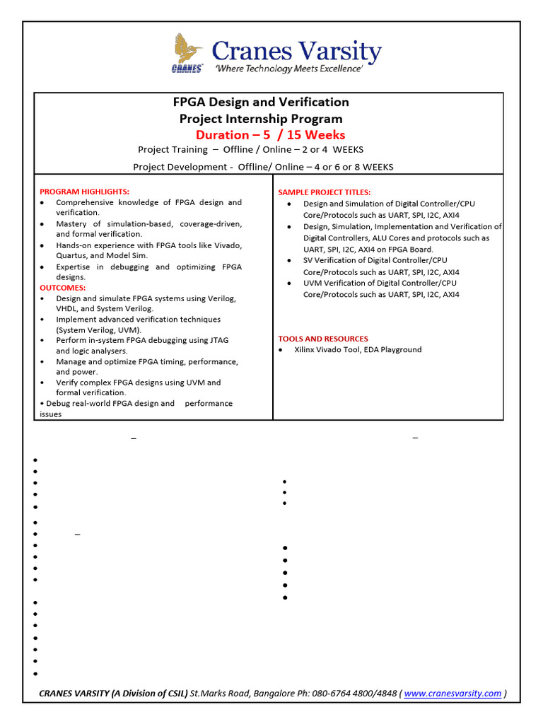 FPGA Design and Verification ( Project Internship Program ) - 5-15 weeks | PDF | Field ...