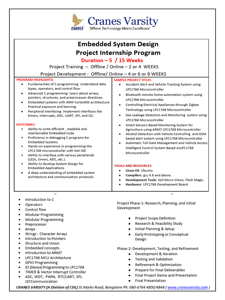 Embedded System Design (Project Internship Program) - 5-15 Weeks | PDF | Microcontroller ...
