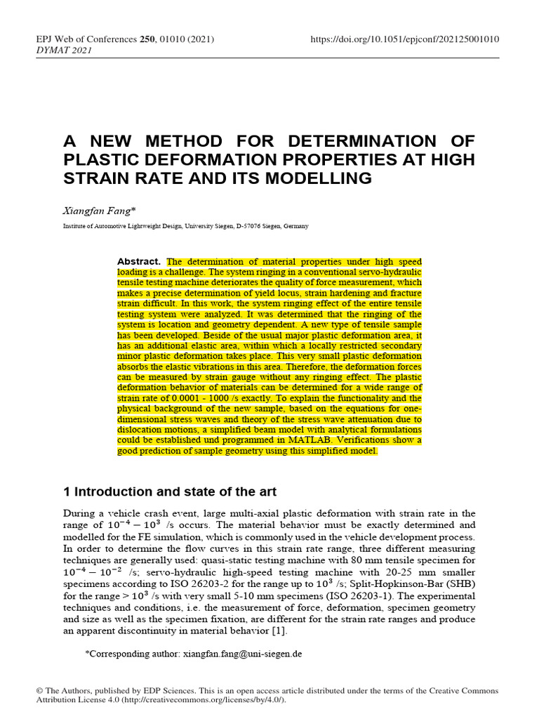 A New Method For Determination of Plastic Deformation Properties at ...