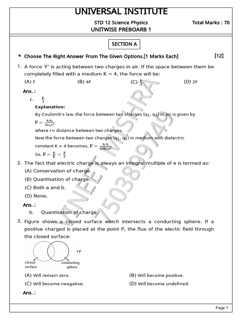 UNITWISE PREBOARD 1_solution | PDF | Capacitor | Capacitance
