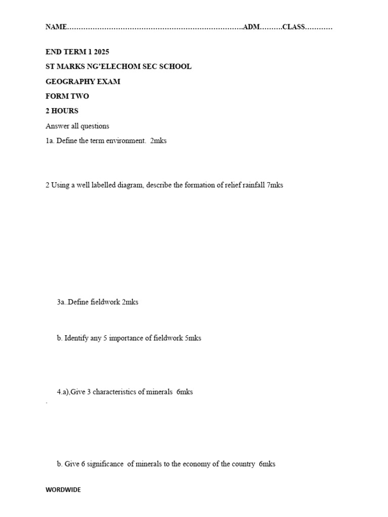 F2 GEO 2025 End Term Exam | PDF