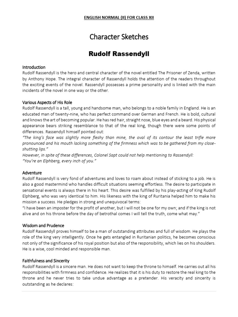 Character Sketches - The Prisoner of Zenda | PDF | The Prisoner Of ...