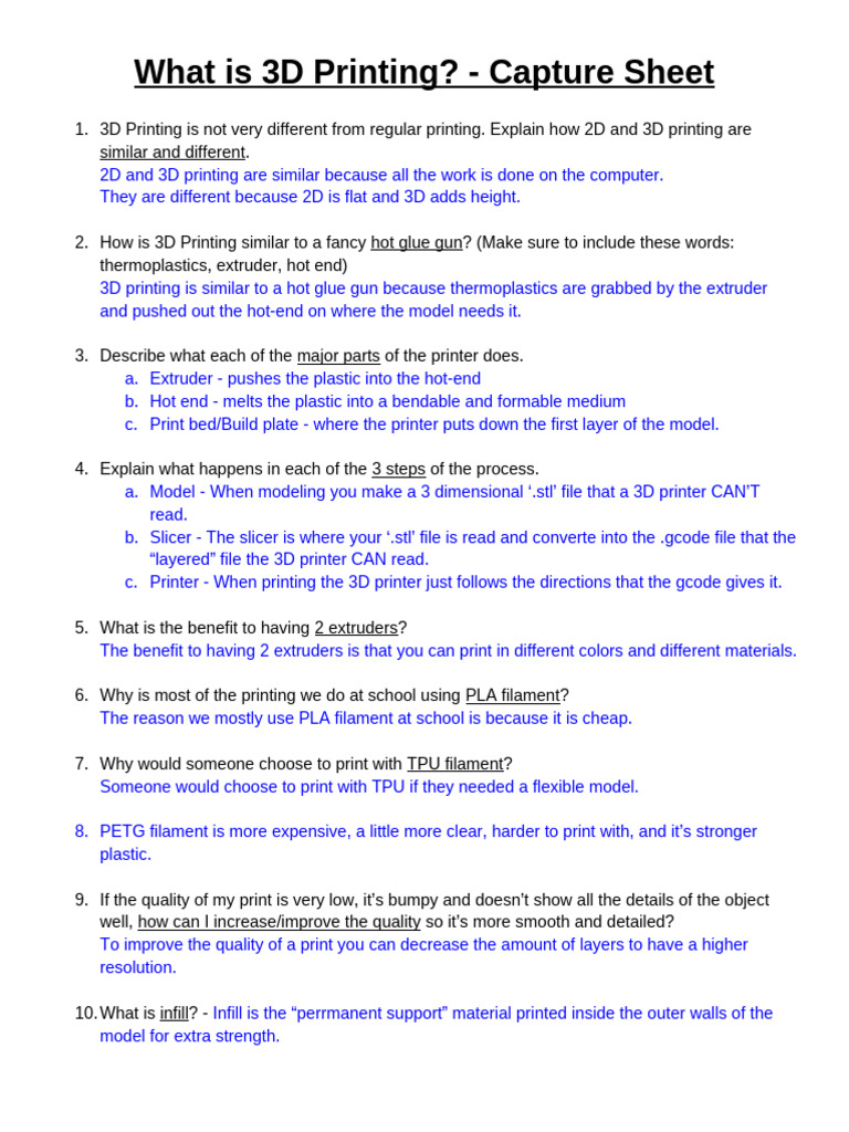 What Is 3D Printing - Capture Sheet | PDF | 3 D Printing | Extrusion