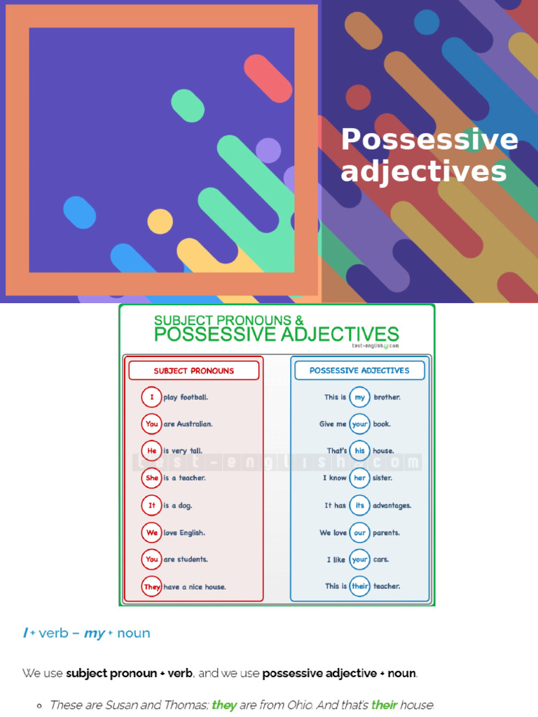 English Class - Level A1 (Possessive Adjectives) | PDF
