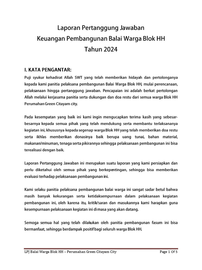 LPJ Pembangunan Balai Warga Blok HH | PDF