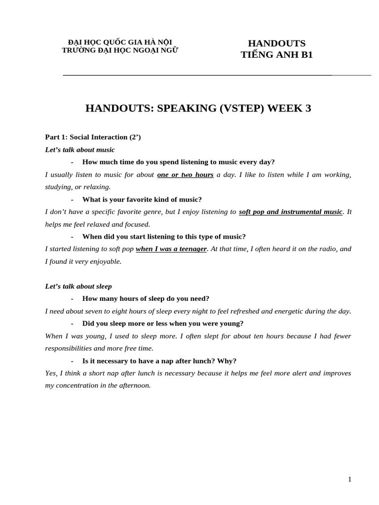 B1 - Handout 3 - Speaking - Suggested Answer | PDF | Psychology