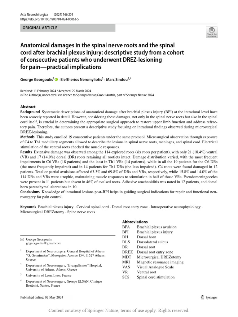 Anatomical Damages in The Spinal Nerve Roots and The Spinal Cord After ...