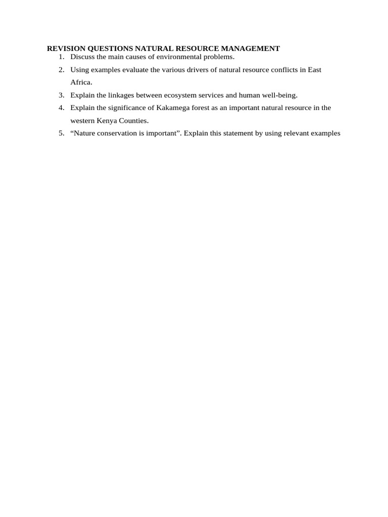 Revision Questions Natural Resource Management | PDF