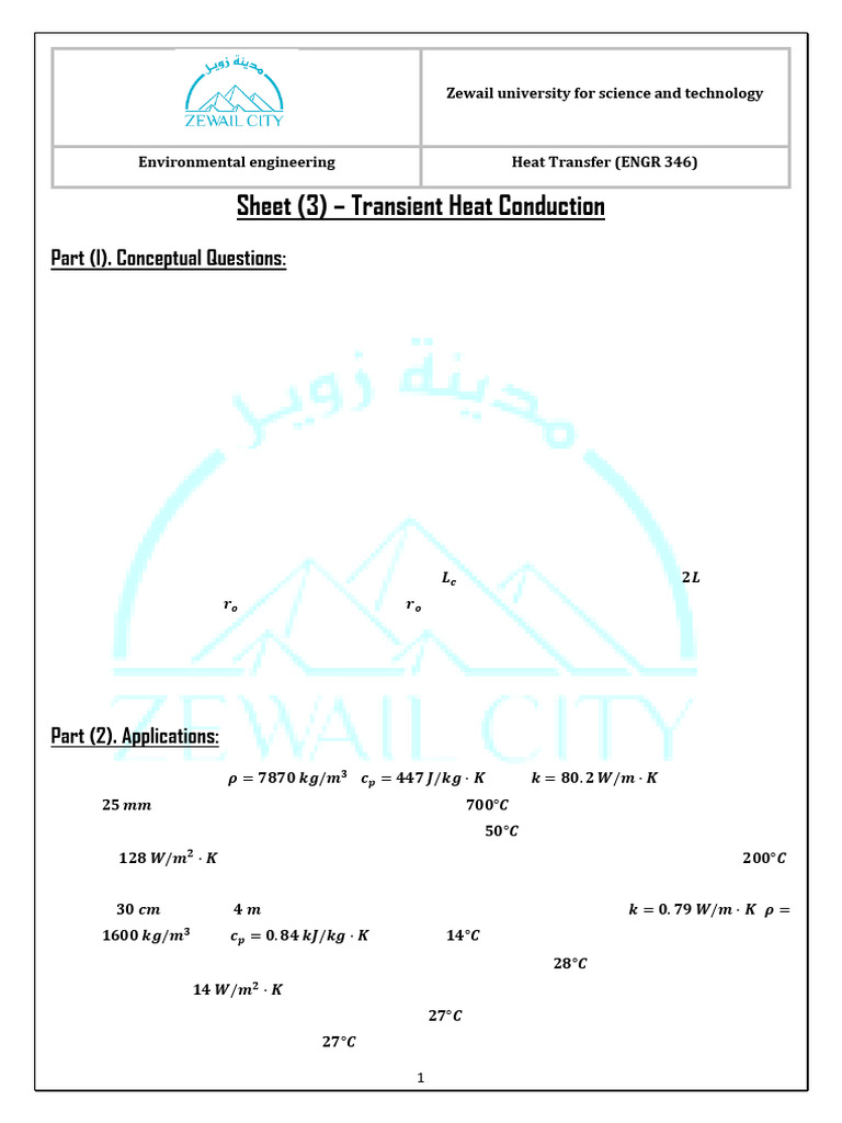 Sheet 3 Transient Heat Conduction | PDF | Heat Transfer | Thermal ...