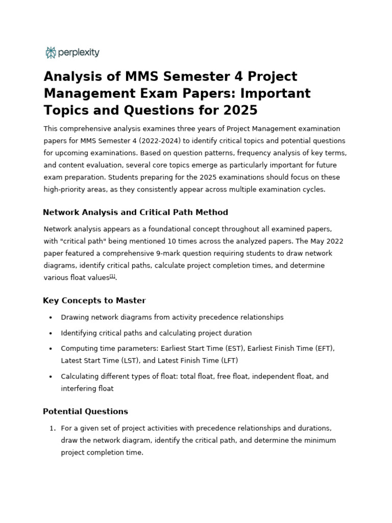 Analysis of MMS Semester 4 Project Management Exam | PDF | Net Present ...