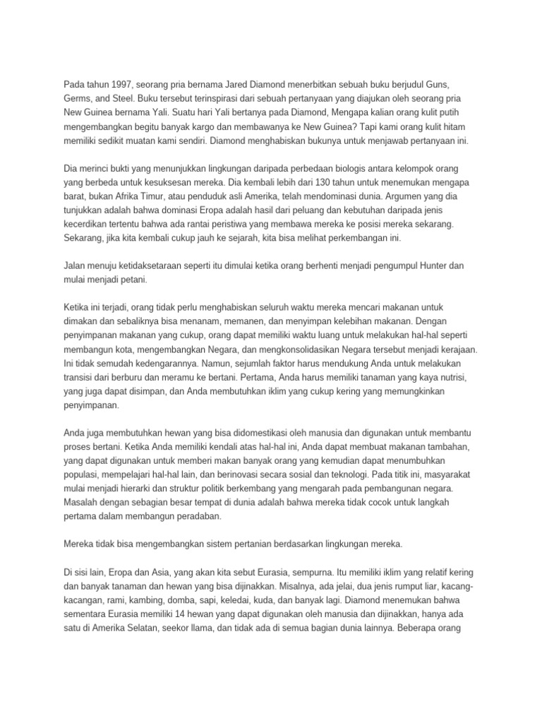 Guns, Germs and Steel - Why Europeans Came To Dominate The... | PDF