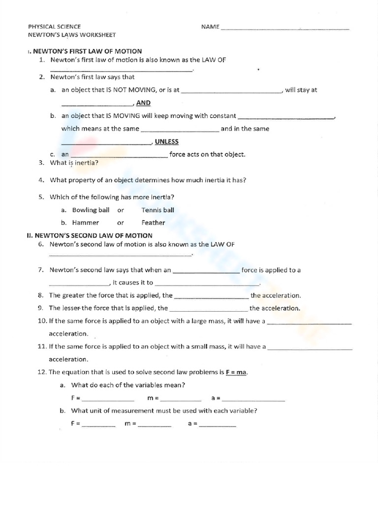 Newton's Laws Worksheet | PDF
