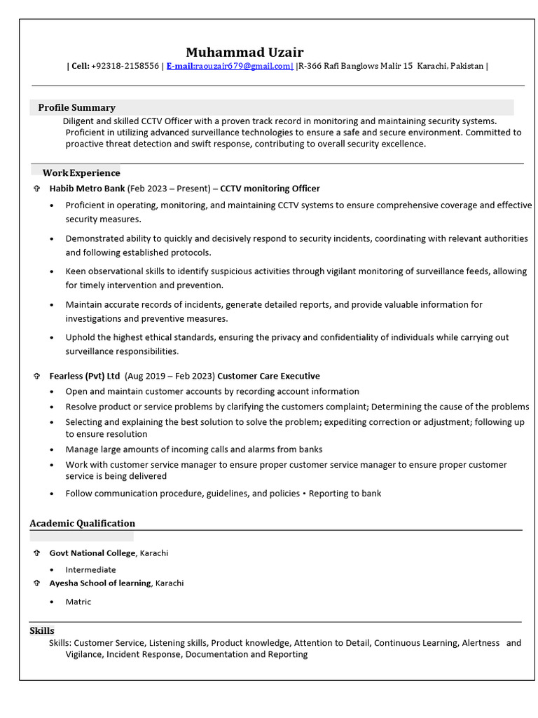 Muhammad Uzair: Profile Summary | PDF