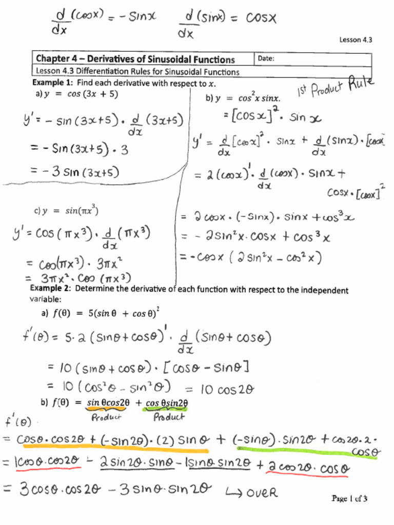 Completed - Derivative Rules For Sinusoidal Functions | PDF