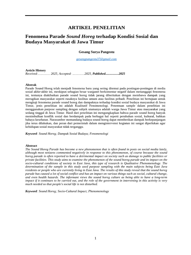 Fenomena Parade Sound Horeg Terhadap Kondisi Sosial Dan Budaya ...
