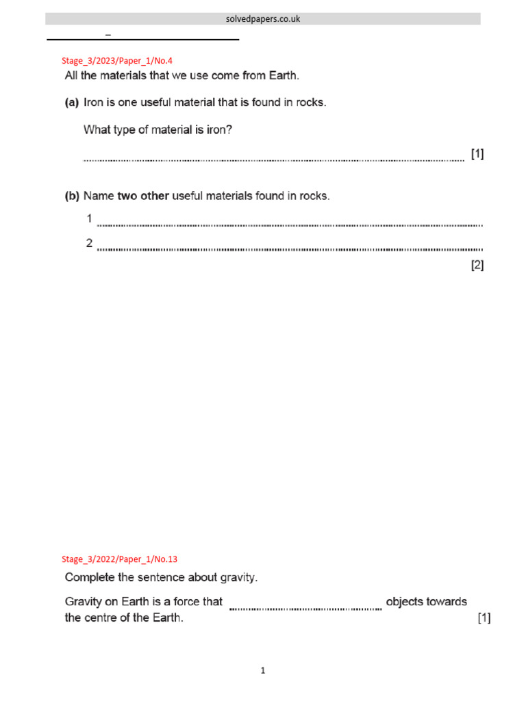 2023 2 Planet Earth Checkpoint - Primary Physics Progression Stage 3 | PDF
