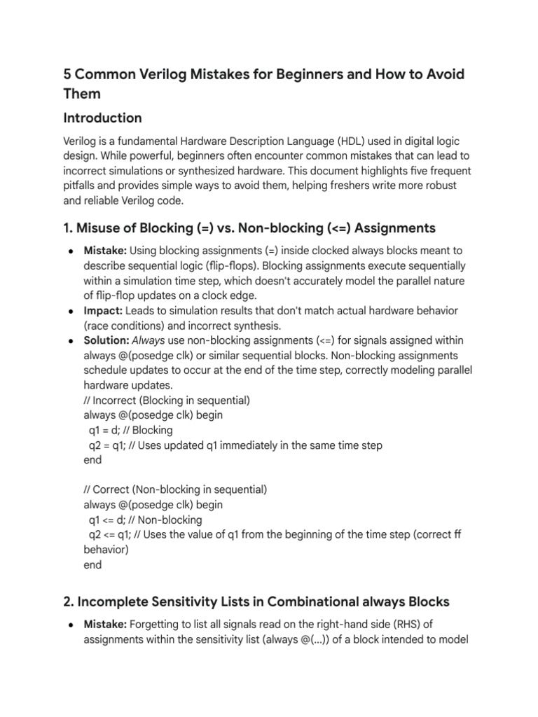 Common Verilog Mistakes For Beginners 1745060469 | PDF | Software Engineering | Digital Technology