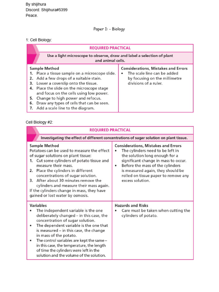 Sciences 9 - 1 Required Practicals | PDF