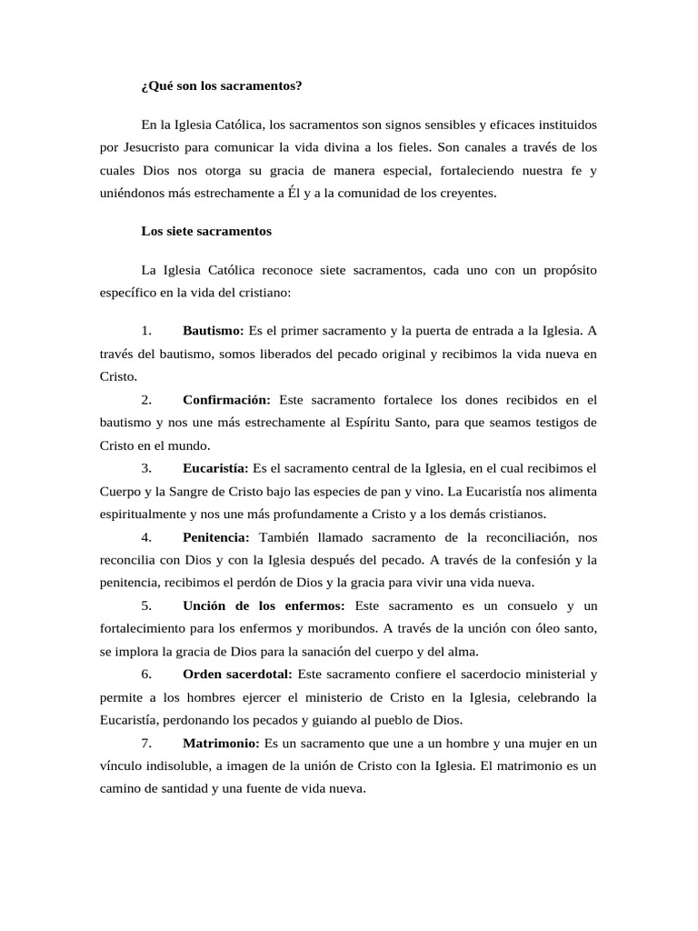 Los siete sacramentos en la Iglesia Católica | PDF