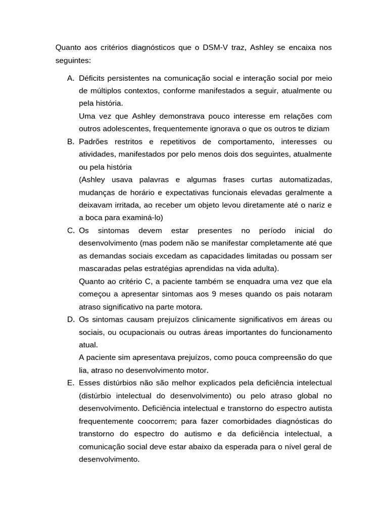 Quanto Aos Critérios Diagnósticos Que o DSM | PDF