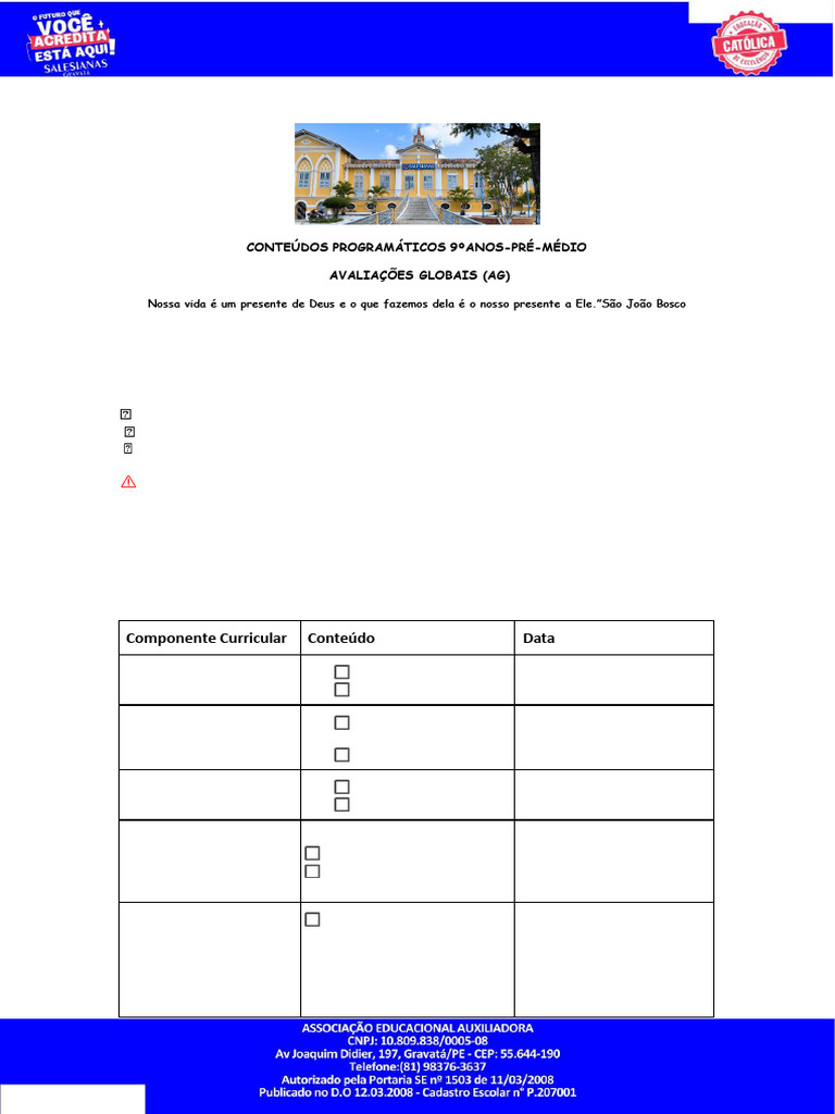 9ºANOS - Conteúdos Programáticos | PDF | Pedagogia