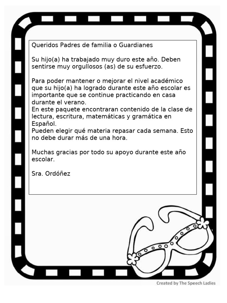 Summer Kit - Letter For Parents | PDF