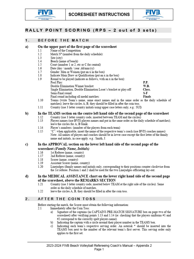 2024 BVB RCM App 2 Scoresheet Instructions Feb 2024 | PDF | Sports | Sports Rules And Regulations