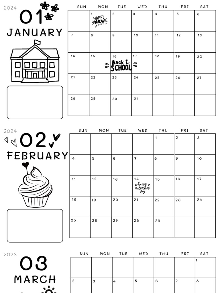 January 2024 Yellow Brown Illustration Calendar | PDF