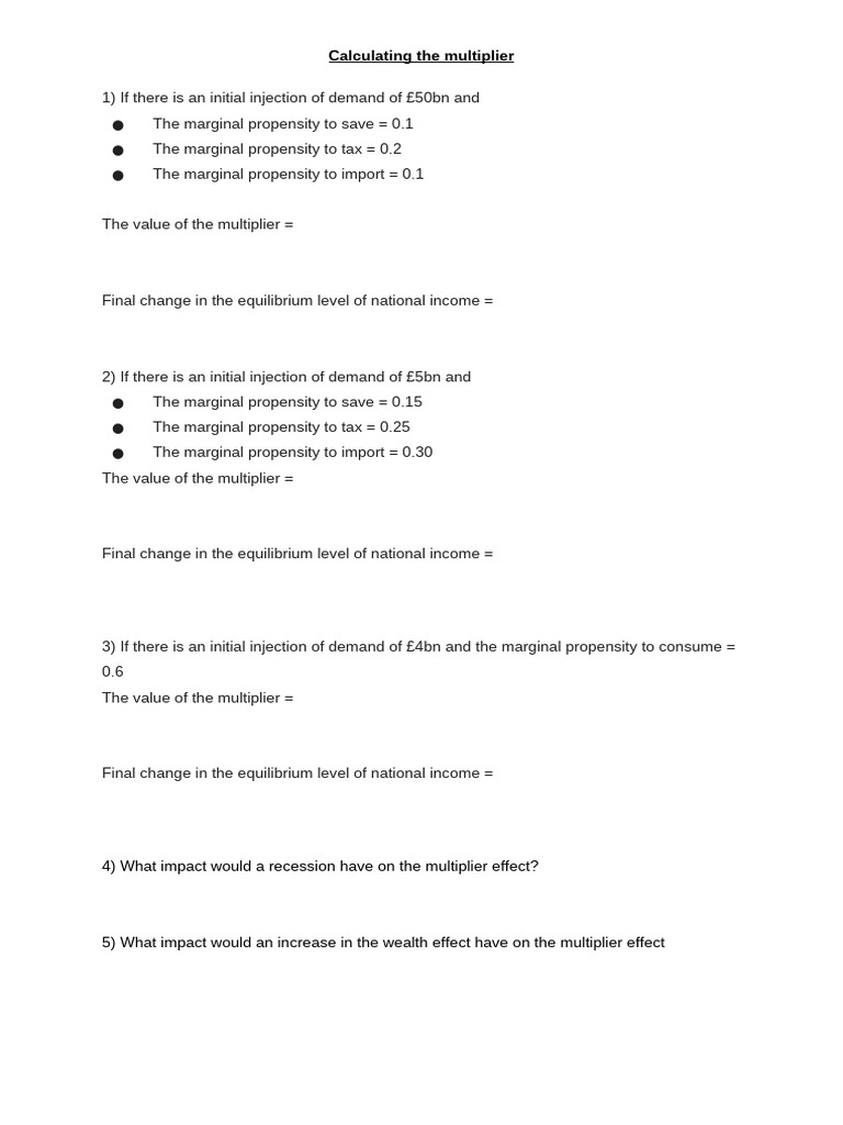 Understanding the Multiplier Effect Calculations | PDF