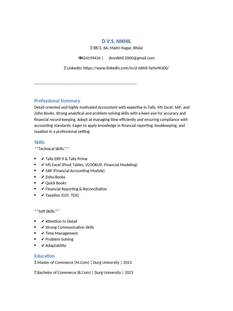 DVS_Nikhil_Resume 2 | PDF