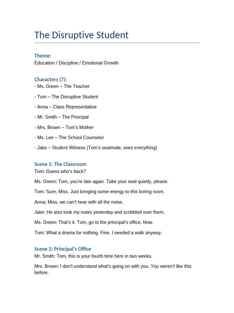The Disruptive Student Play | PDF