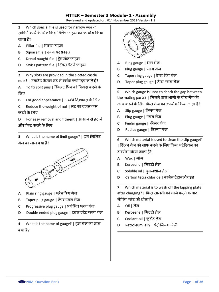 Fitter Second Year Question Bank | PDF