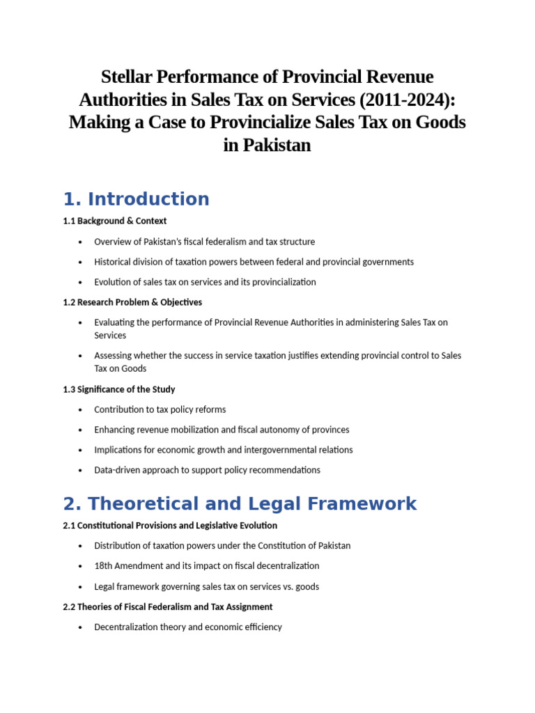 Outline Stellar Performance of Provincial Revenue Authorities in Sales Tax On Services | PDF ...